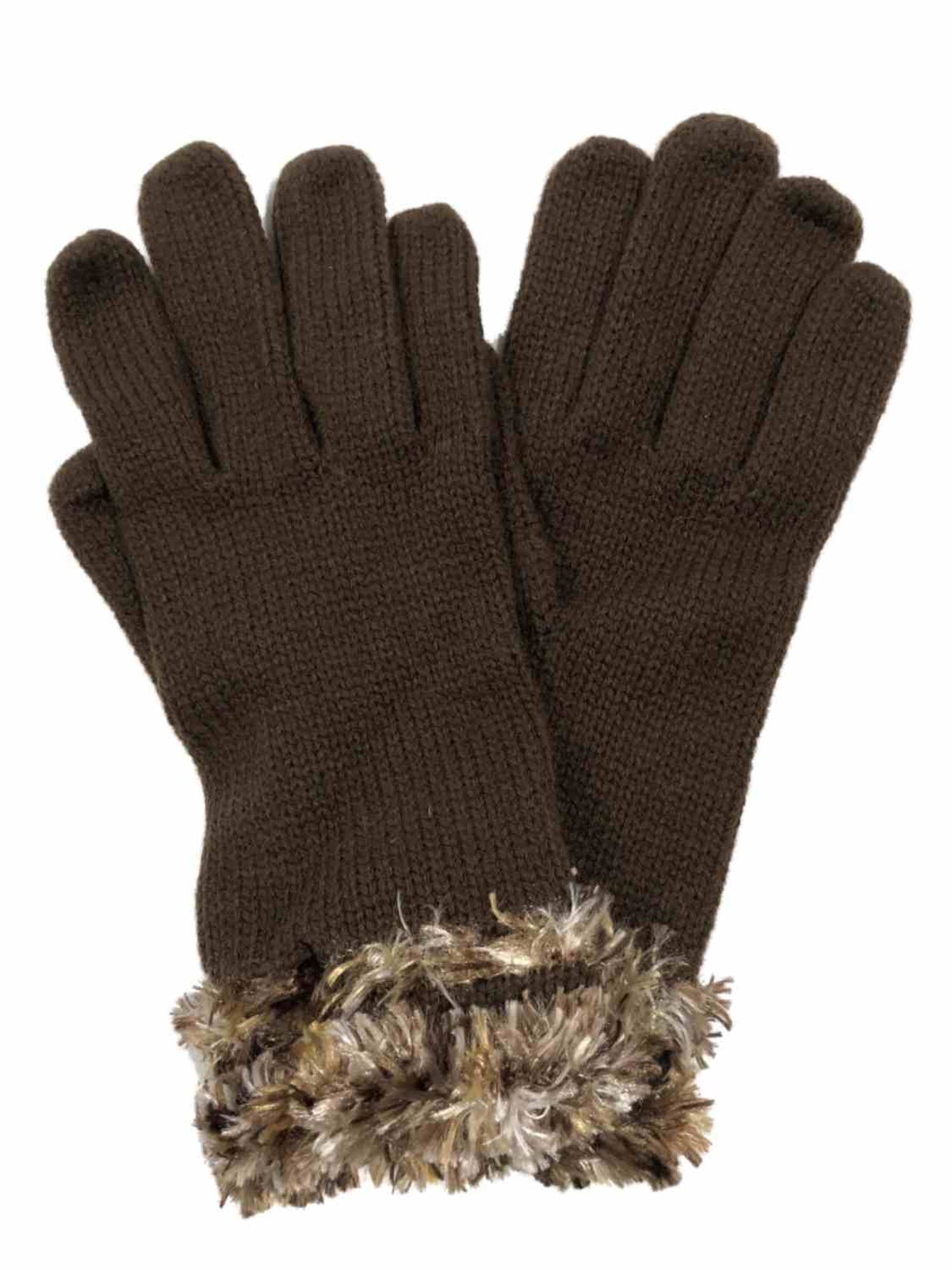 Fownes Brothers - Fownes Womens Brown & Tan Fuzzy Yarn Knit Gloves ...