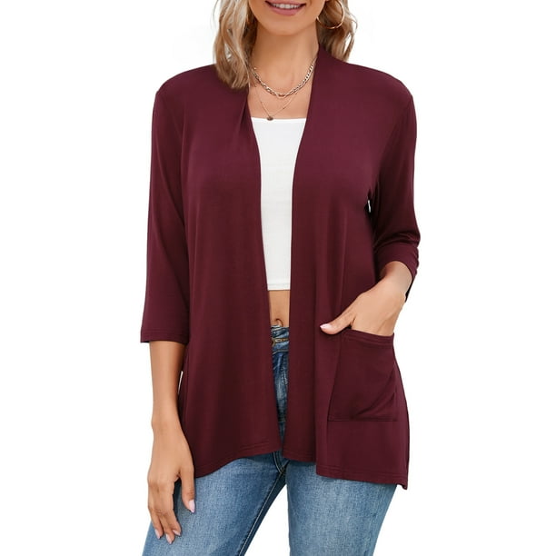 HOWCOME Cardigans for Women, Casual Lightweight, 3/4 Sleeve Open Front ...