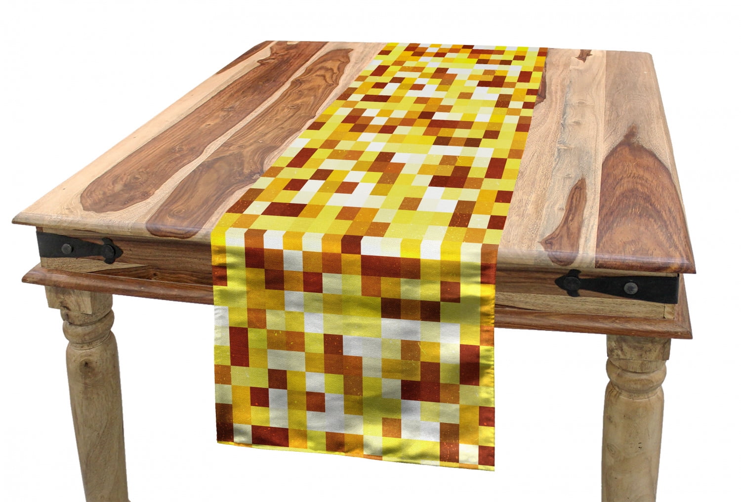 Abstract Table Runner, Grunge Style Squares in Earth Tones Pixel Art ...