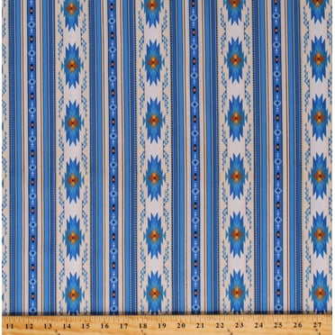 Cotton Southwestern Aztec Blue Stripes Feathers Arrows Southwest ...