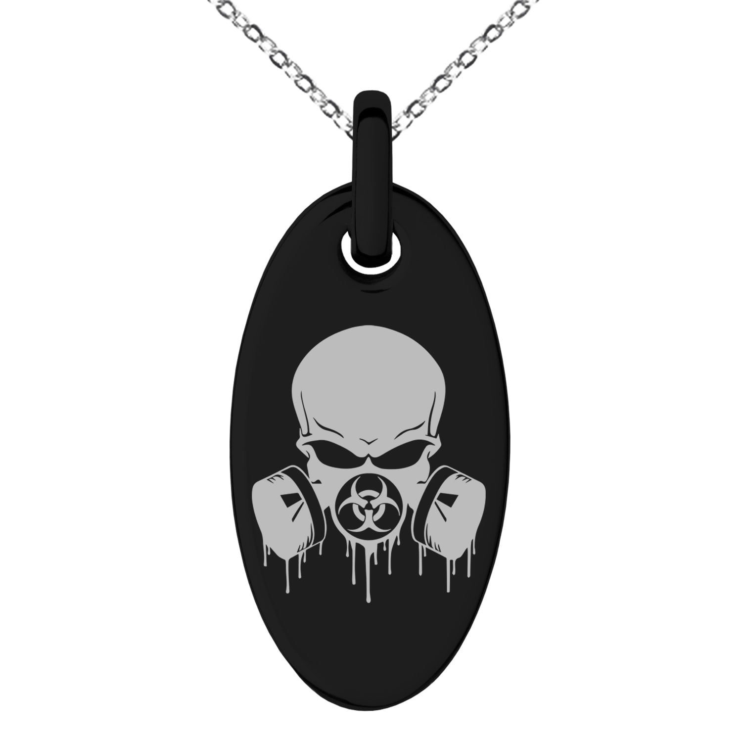 Stainless Steel Biohazard Skull Gas Mask Engraved Small Oval Charm ...