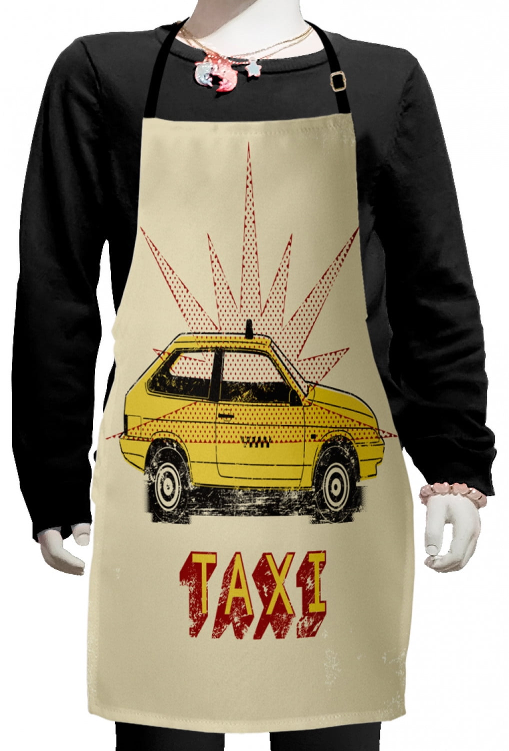 Retro Kids Apron, Pop Art Style Old Fashioned Taxi Cab with Grunge ...