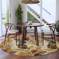 Autumn Leaves Round Living Room Rugs 5 ft, Botanical Rustic Brown ...