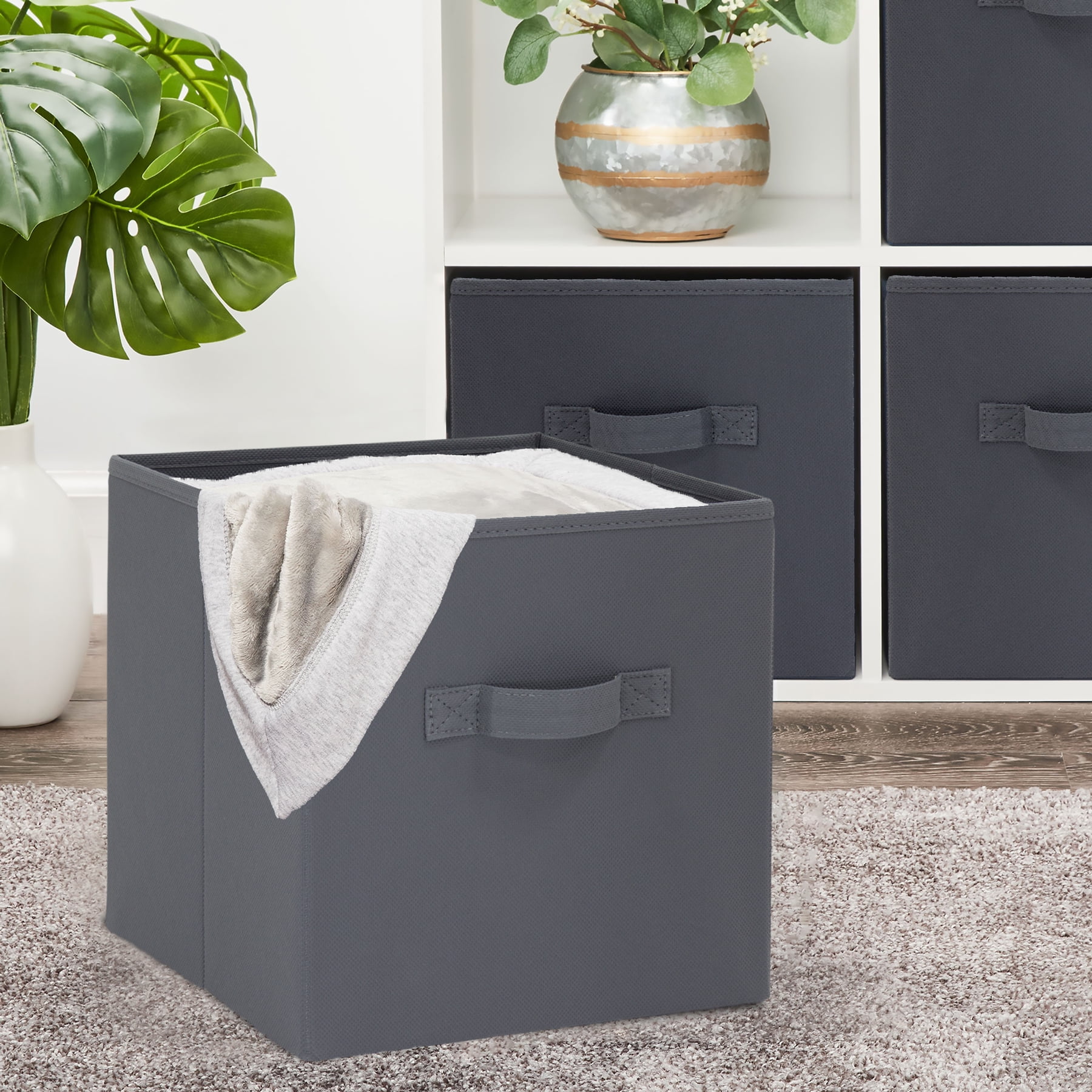 Mainstays Collapsible Fabric Cube Storage Bins (10.5" x 10.5"), Grey ...