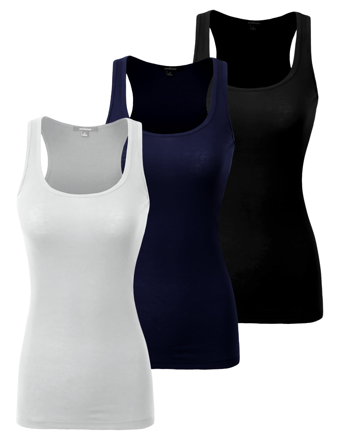 Doublju Women's Assorted Ribbed Scoop Neck Racerback Tank Top (3 Pack ...