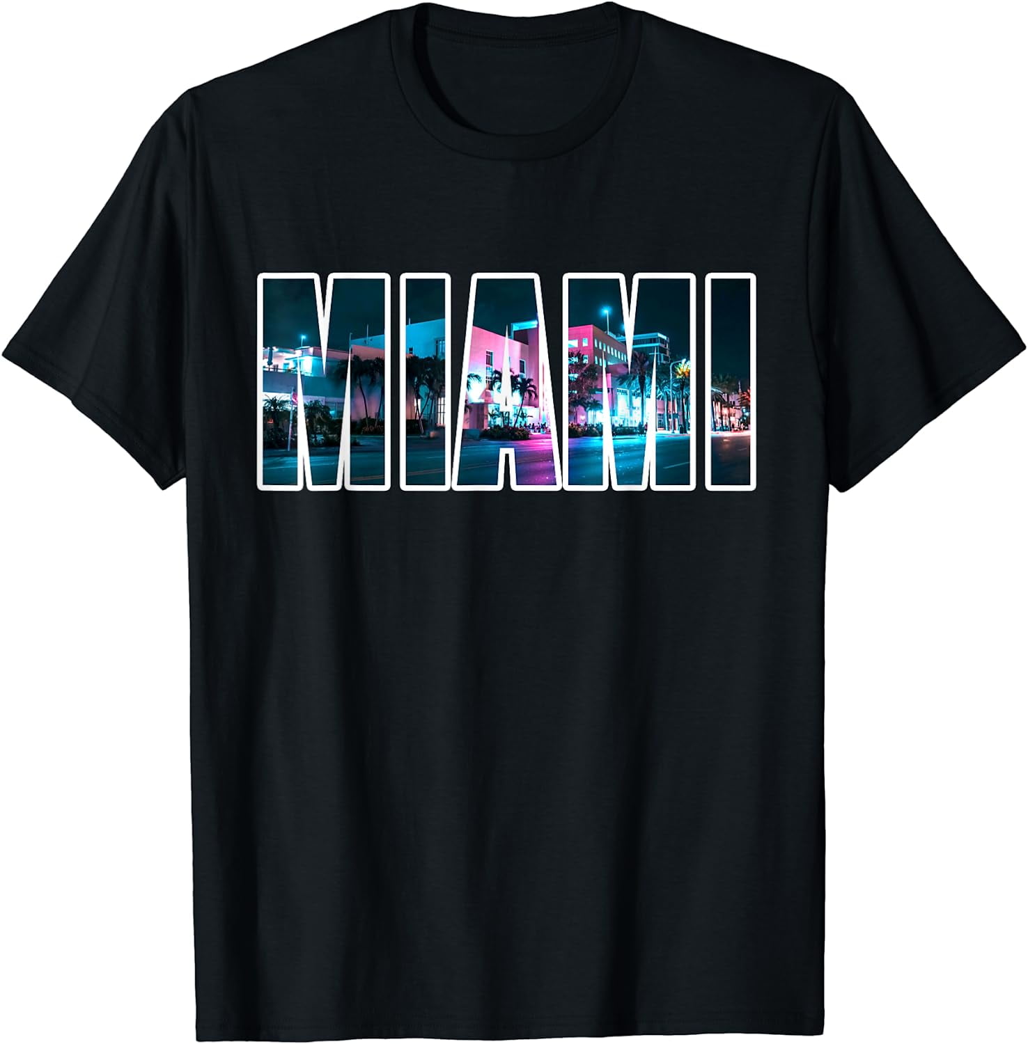 Miami Beach Urban Skyline City by Night Florida USA T-Shirt - Walmart.com