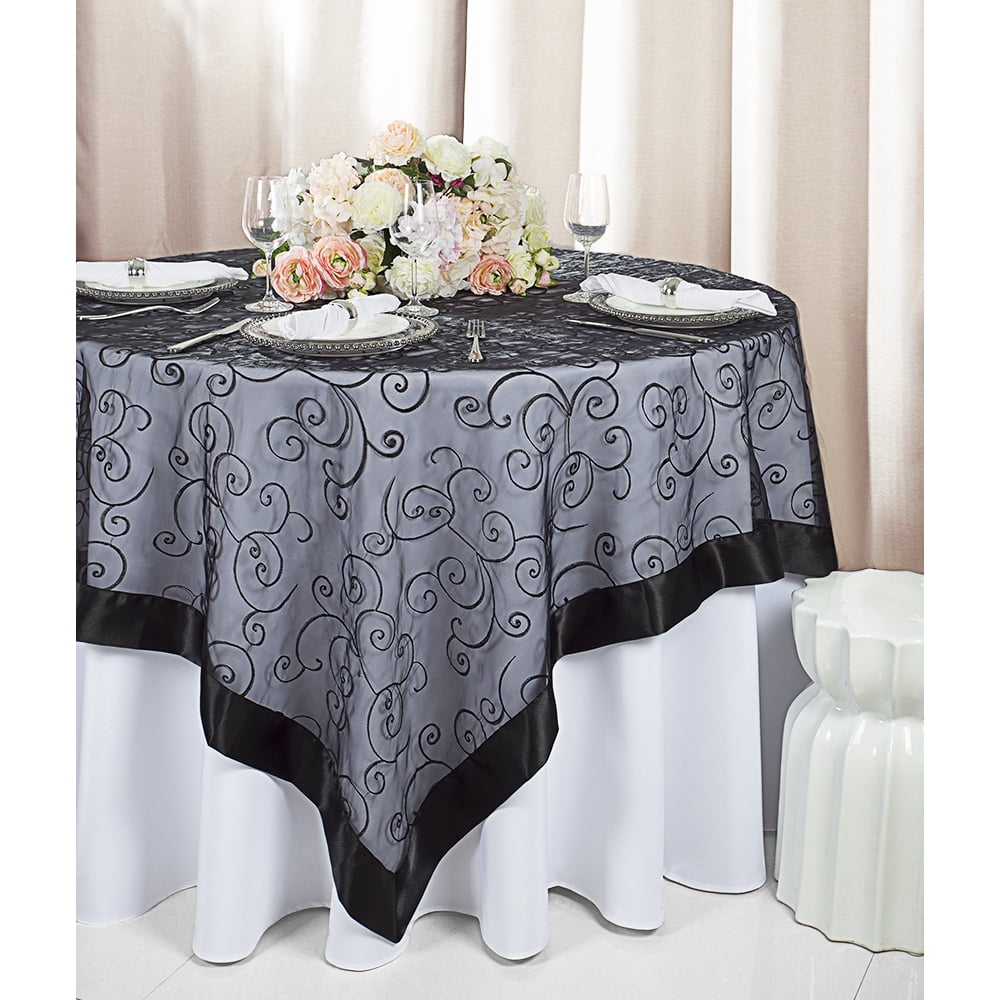 Wedding Linens Inc. 85"x85" Embroidered Organza Sheer Table Overlay ...