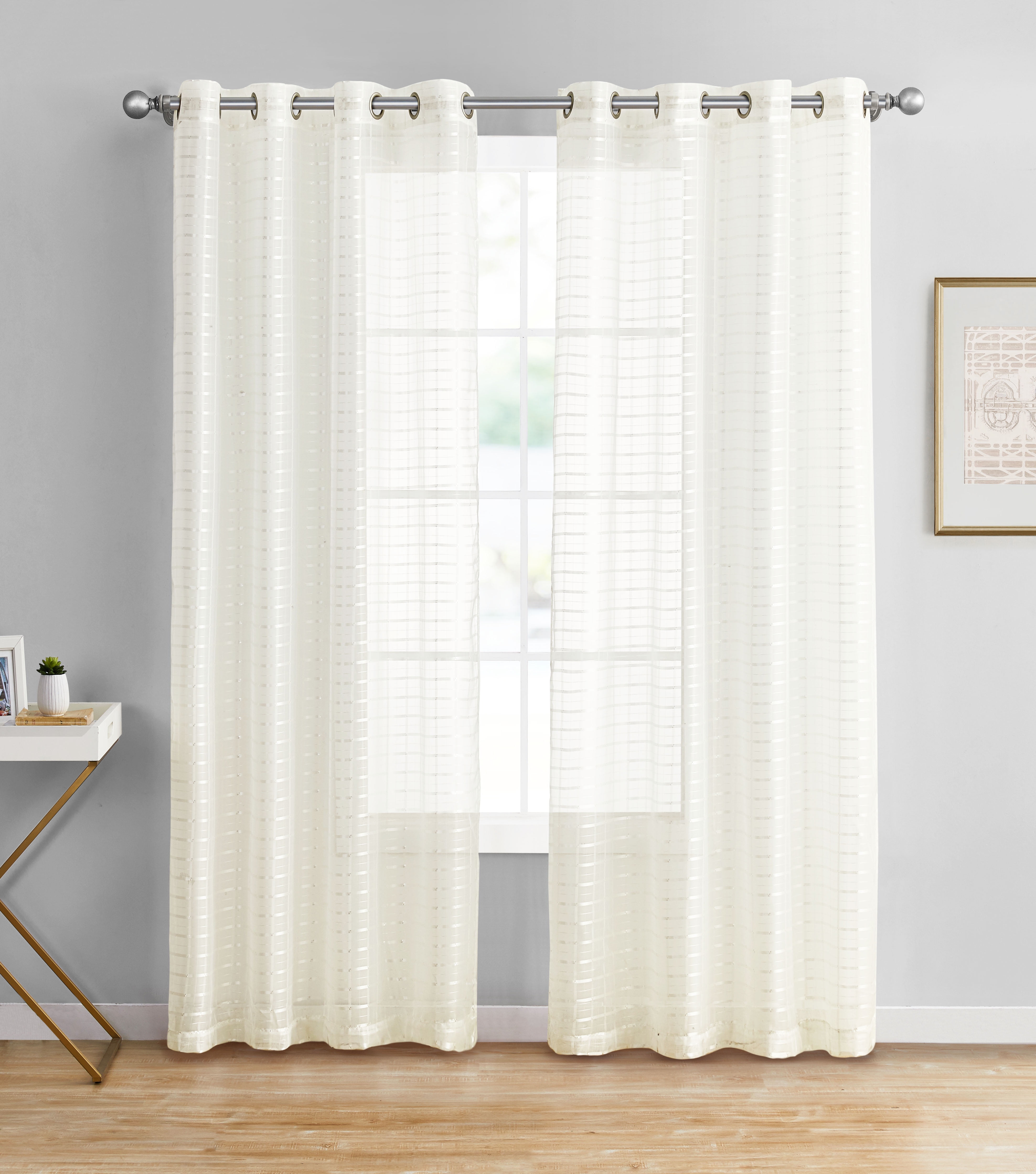 Single (1) Sheer Window Curtain Panel: 55" W X 84" L, Plaid/Check ...