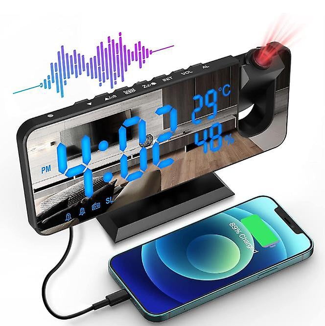 Reloj despertador con proyector de techo, radio FM, proyección de 180 ...