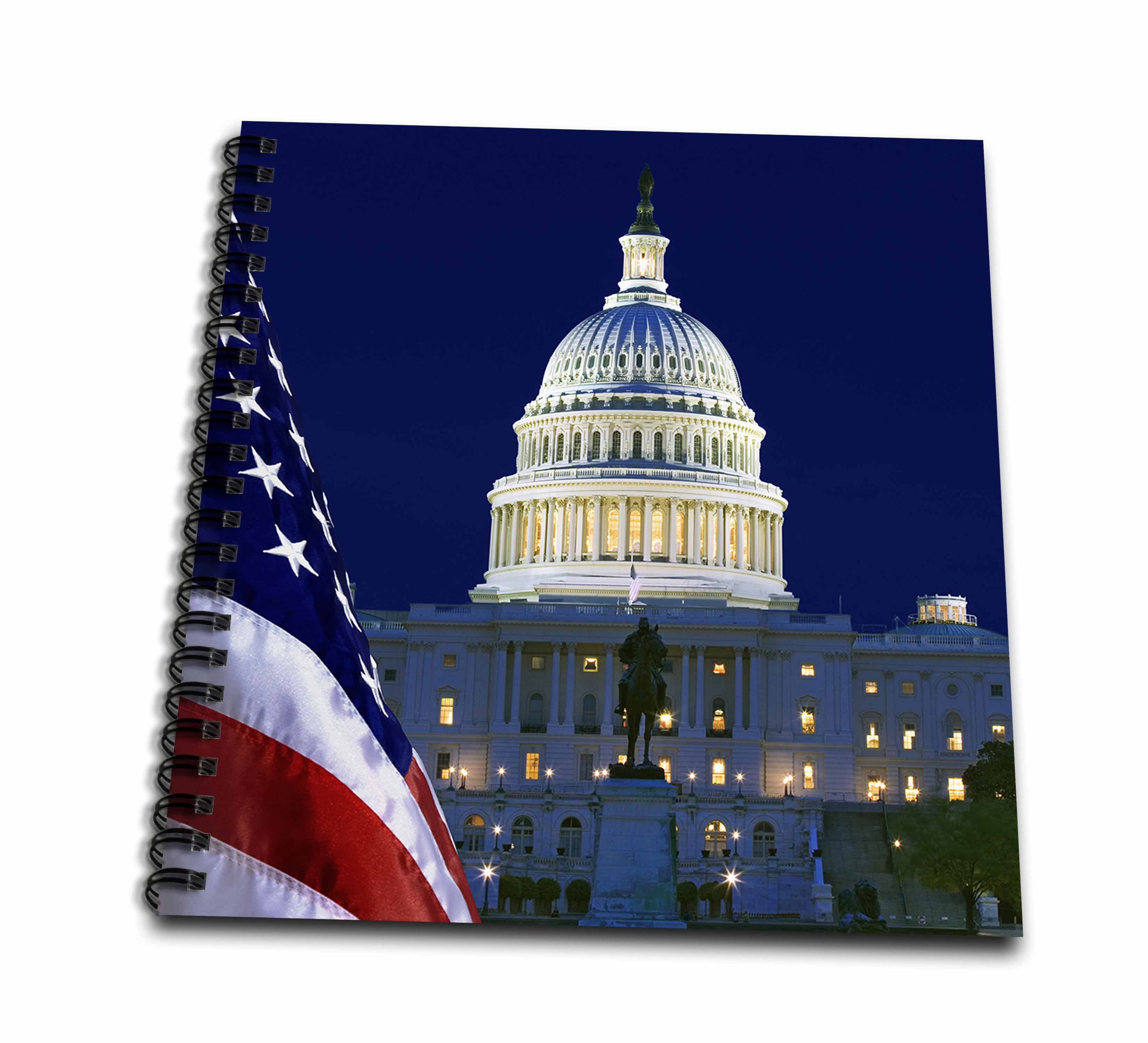 USA, Washington DC. Capitol Building and US flag at night. Memory Book ...