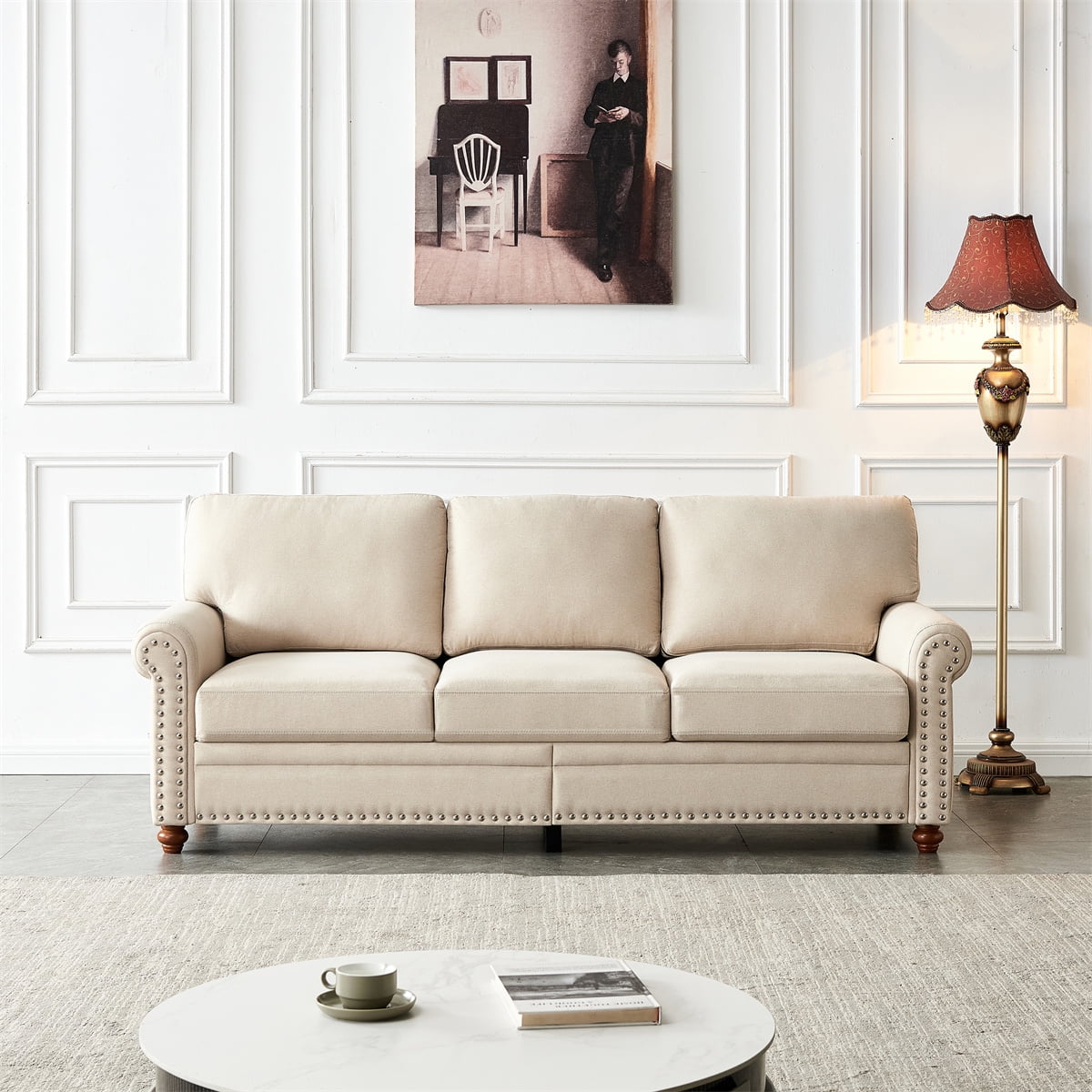 Modern Accent Sofa,Upholstered 3 Seater Sofa Couch with Scrolled Arm ...