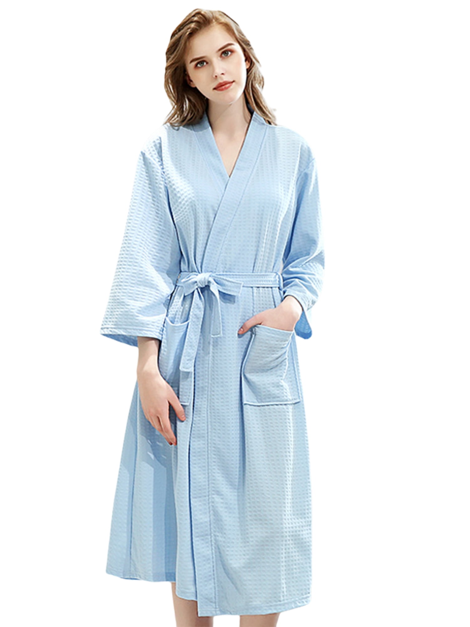 Women's Lightweight Waffle Plaid Bathrobe,Plus Size Knee-length Terry ...