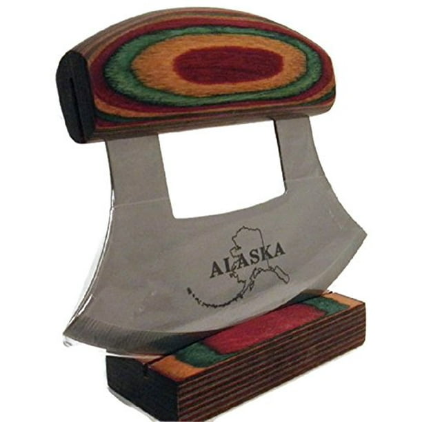 Multi-Colored Exotic Wood Handled Ulu with Stand - Walmart.com ...