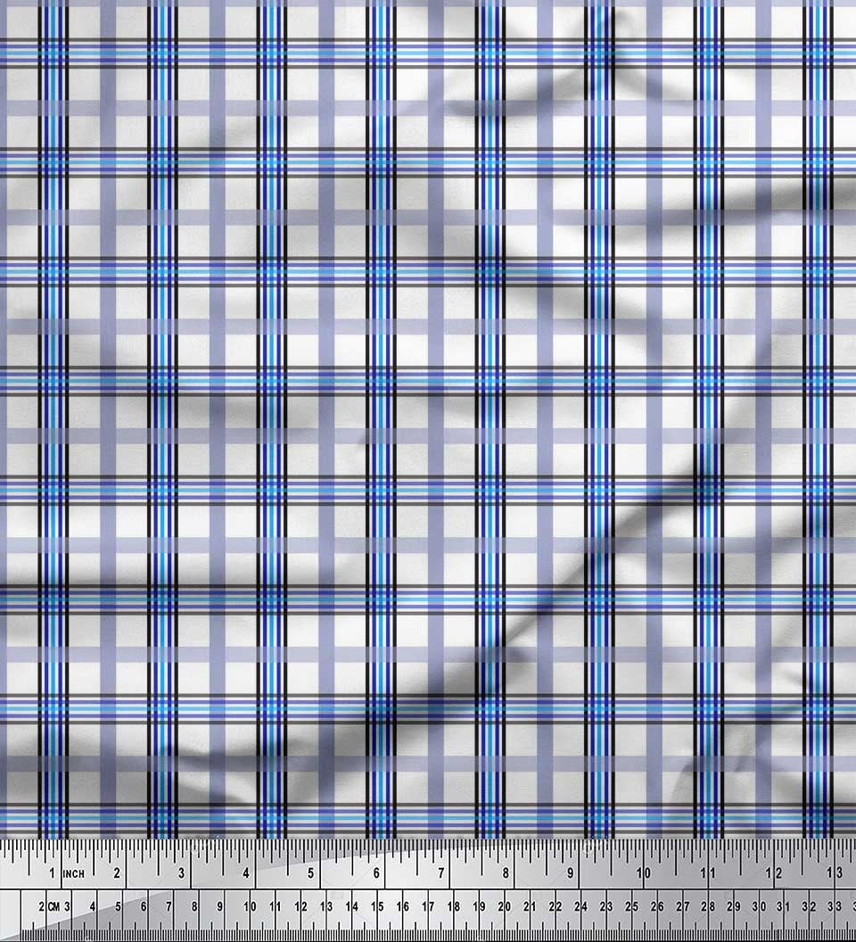 Soimoi Satin Silk Fabric Window Pane Check Print Fabric by the Yard 42 ...