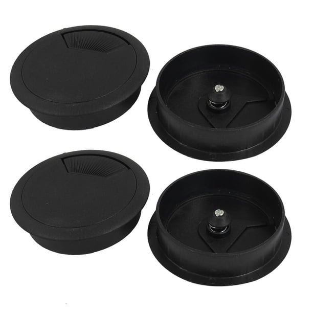 Black Round Plastic Computer Desk Grommet Cable Hole Cover 60mm 4 Pcs ...