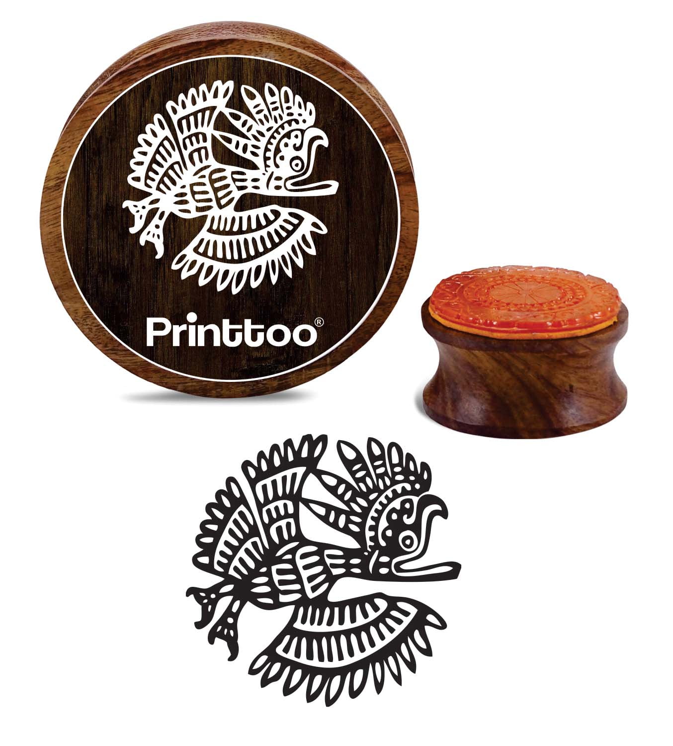 Printtoo Round Aztec Inca Bird Pattern Wooden Rubber Stamp Scrap ...