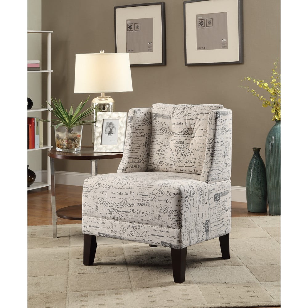 Wood & Printed Fabric Accent Chair Featuring Letter Print, Multicolor ...