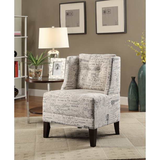 Wood & Printed Fabric Accent Chair Featuring Letter Print, Multicolor ...
