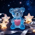 Blue Transparent Resin Cute Mini Heart Bear Figurine Office Study ...