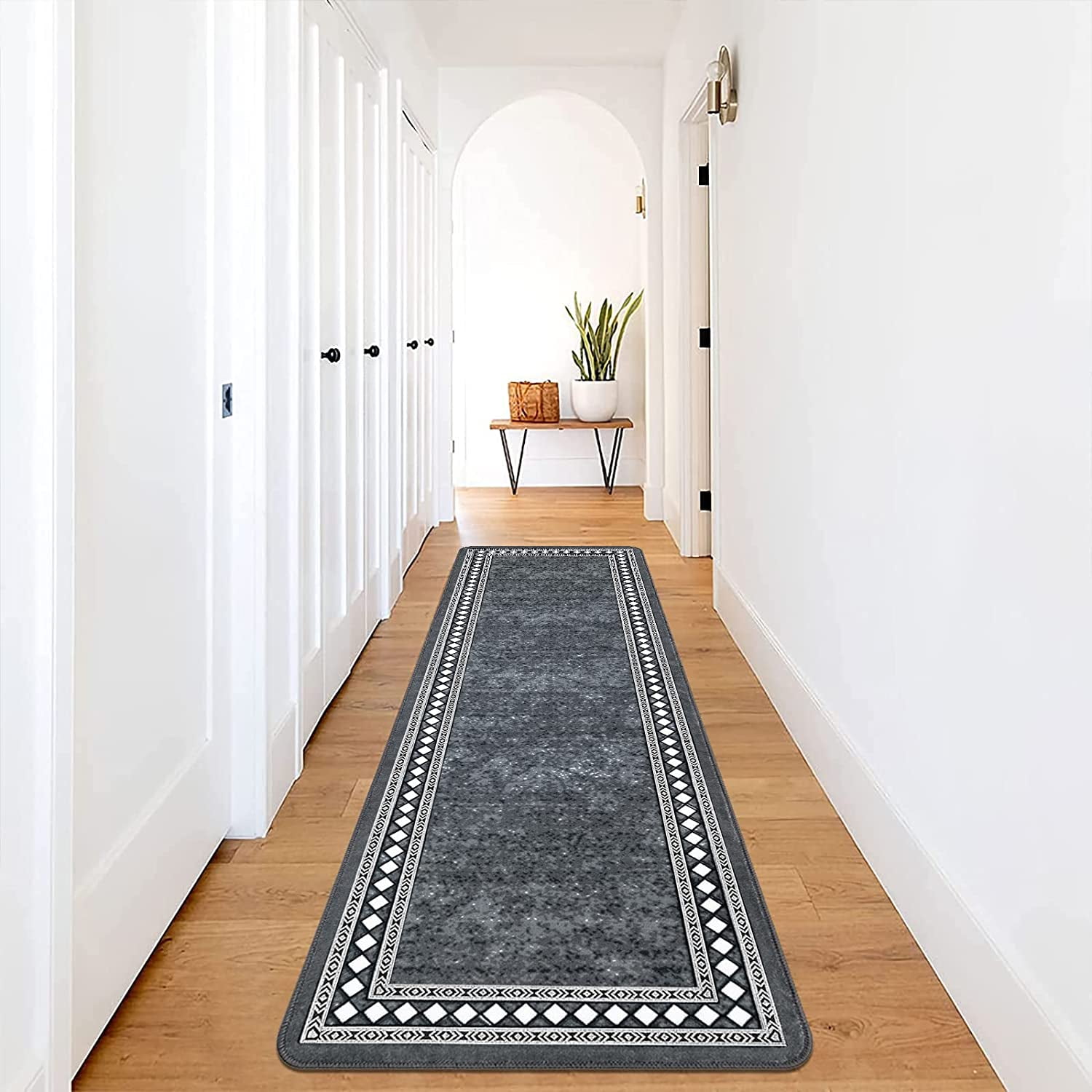 Ileading Nylon Modern Abstract Non-Shedding Runner Rug Low Profile Non ...