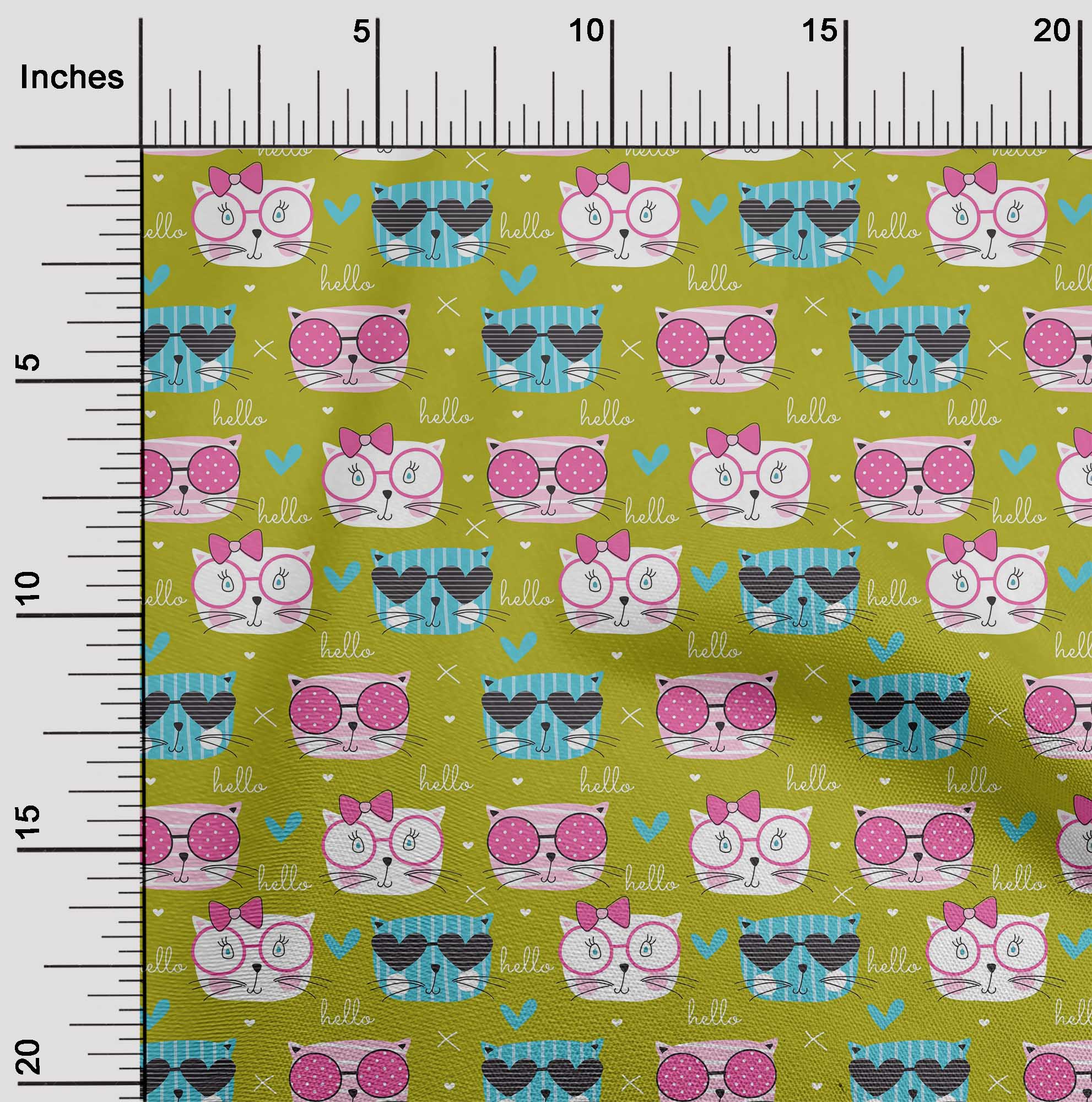 oneOone Silk Tabby Lime Green Fabric Cat Face Animal Sewing Craft ...