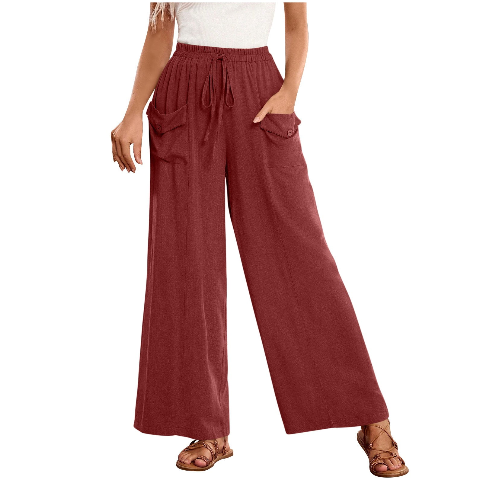 Click here for Lenpel Wide Leg Pants For Women Elastic High Waist... prices