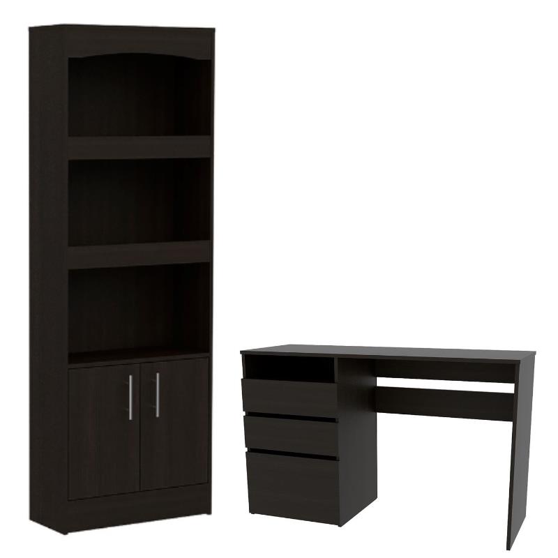 Home Square 2-Piece Set with Cabinet Bookcase and Three Drawer Computer ...