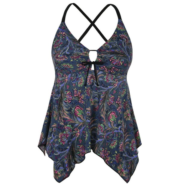 Mycoco Womens Plus Size Swim Top Cross Back Tankini Top Flowy Swimsuit ...