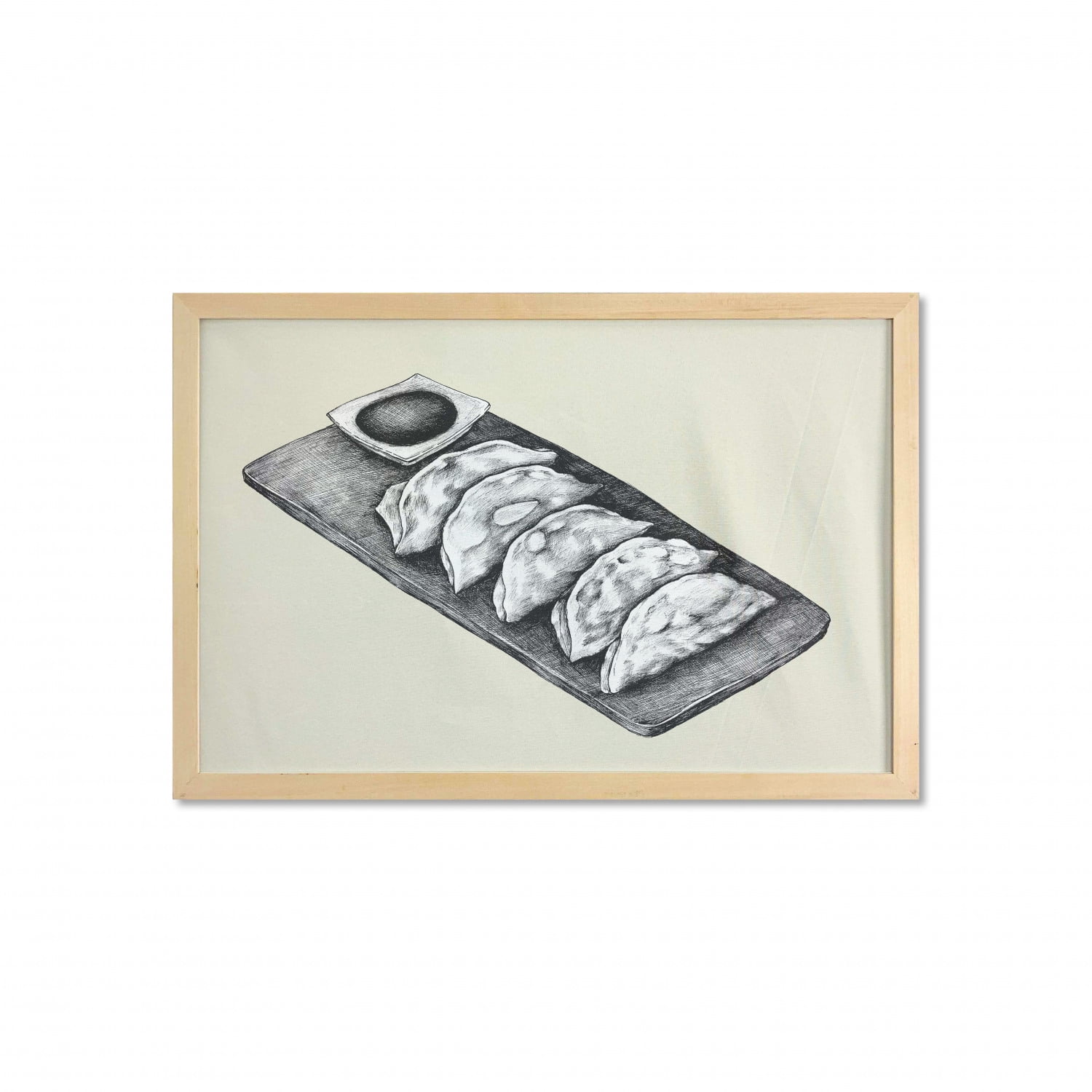 Charcoal Grey Wall Art with Frame, Sketch Art Japanese Crescent Shaped ...