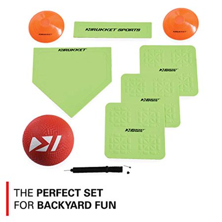 Rukket Kickball Set with Bases | Rubber Throw Down Plates and Kick Ball ...