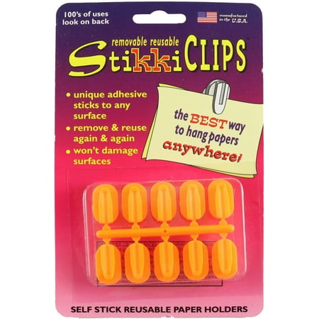 Stikkiclips Self-Stick Reusable Paper Holders 10/Pkg-Neon Orange ...