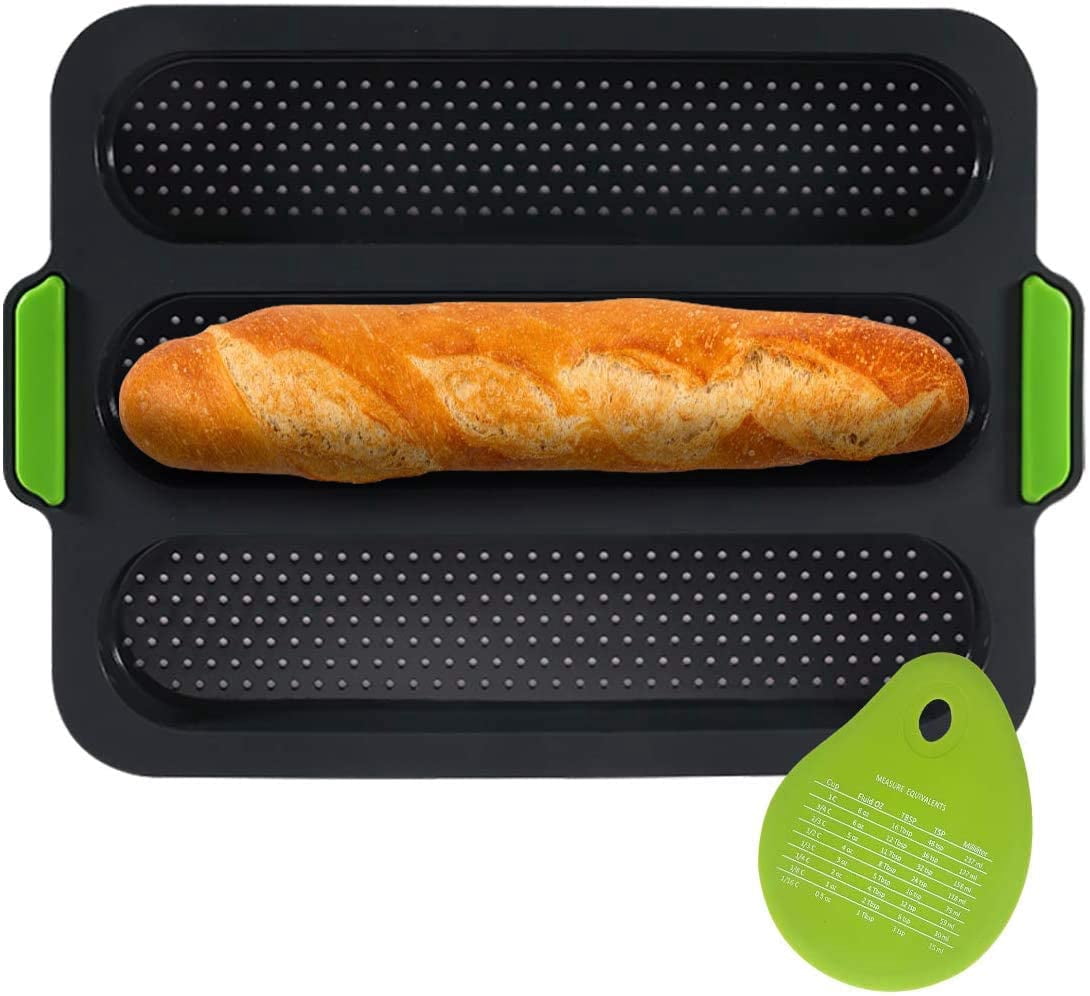 Silicone Baguette Baking Tray, 3-Loaf Nonstick Perforated Baguette Pan ...