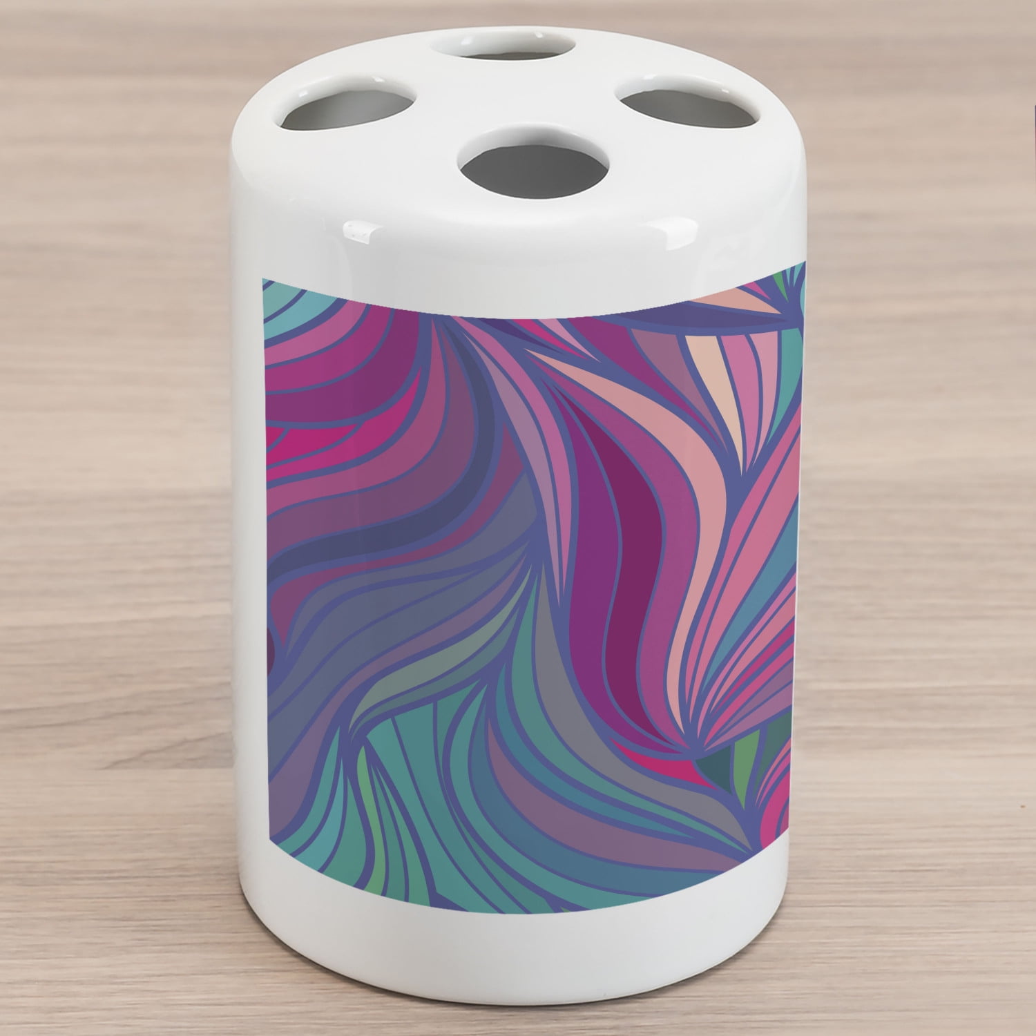 Abstract Ceramic Toothbrush Holder, Hand Drawn Curved Stripes Pattern ...