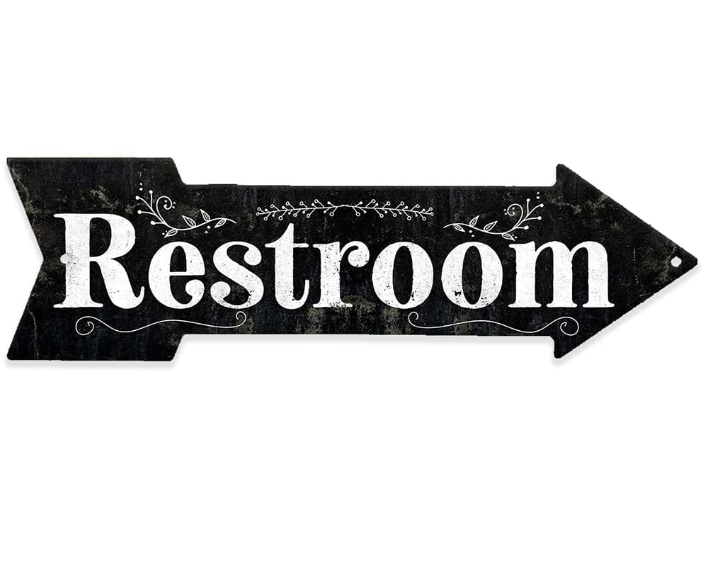 Metal Sign - Restroom Wood - Directional Arrow Sign - Durable Metal ...