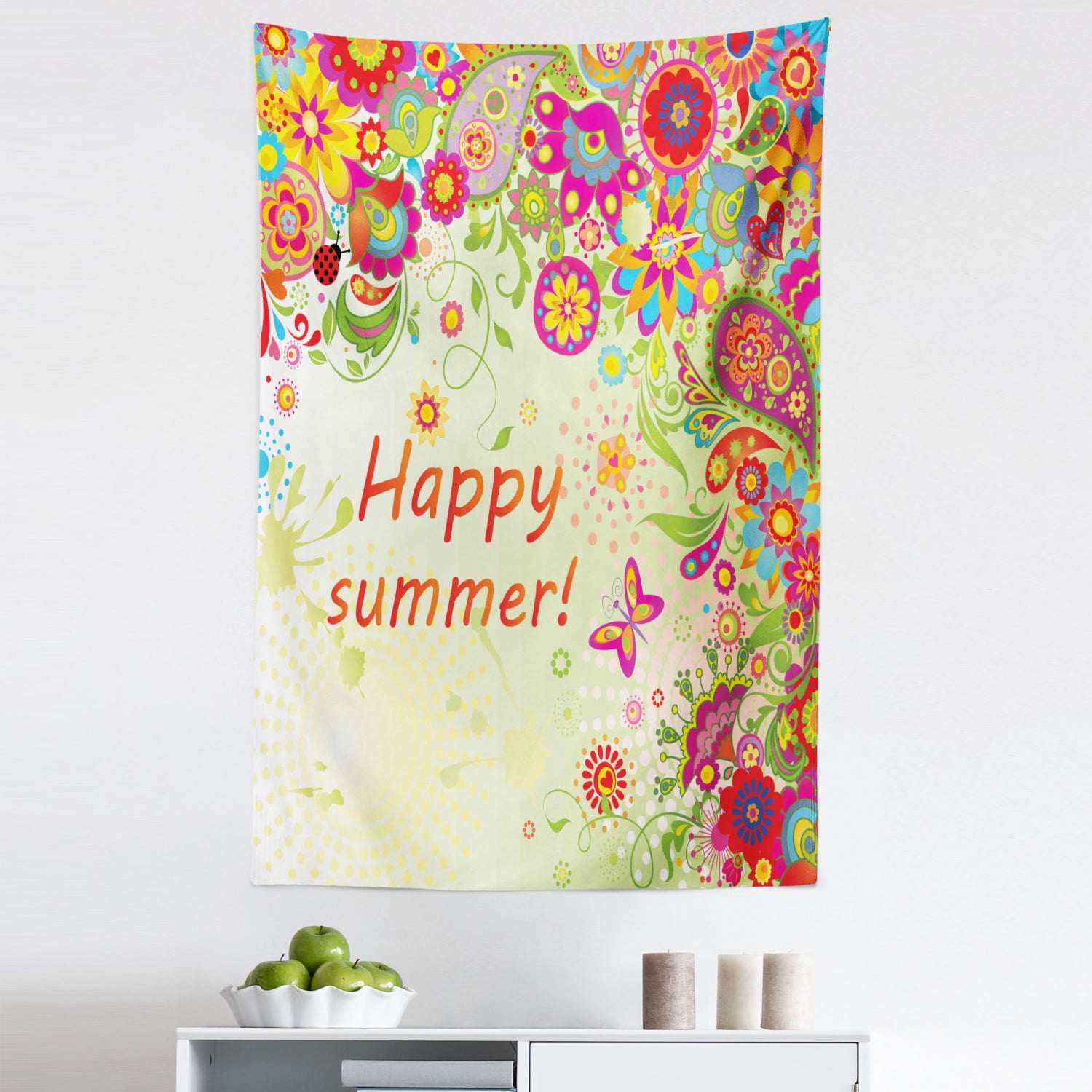 Floral Tapestry, Blossoms Bud Flowers Leaves Paisley Motifs with Hello ...