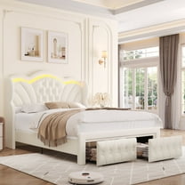 Hiphuta Queen LED Bed with 2 Drawers, LED Lights Platform Bed Frame ...