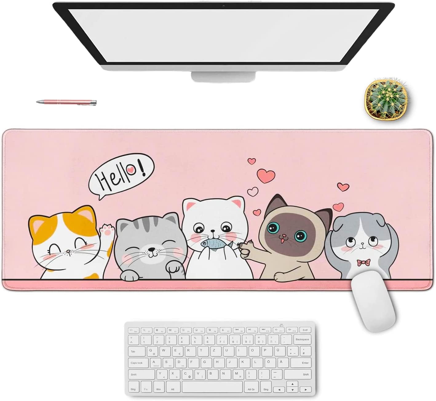 Cat Gaming Mouse Pad for Desk, Extended Large Cat Mouse Pad, Pink ...