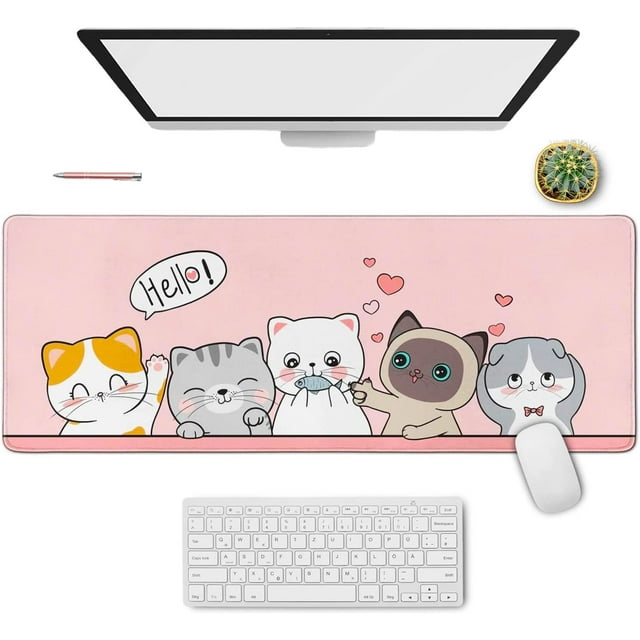 Cat Gaming Mouse Pad for Desk, Extended Large Cat Mouse Pad, Pink ...