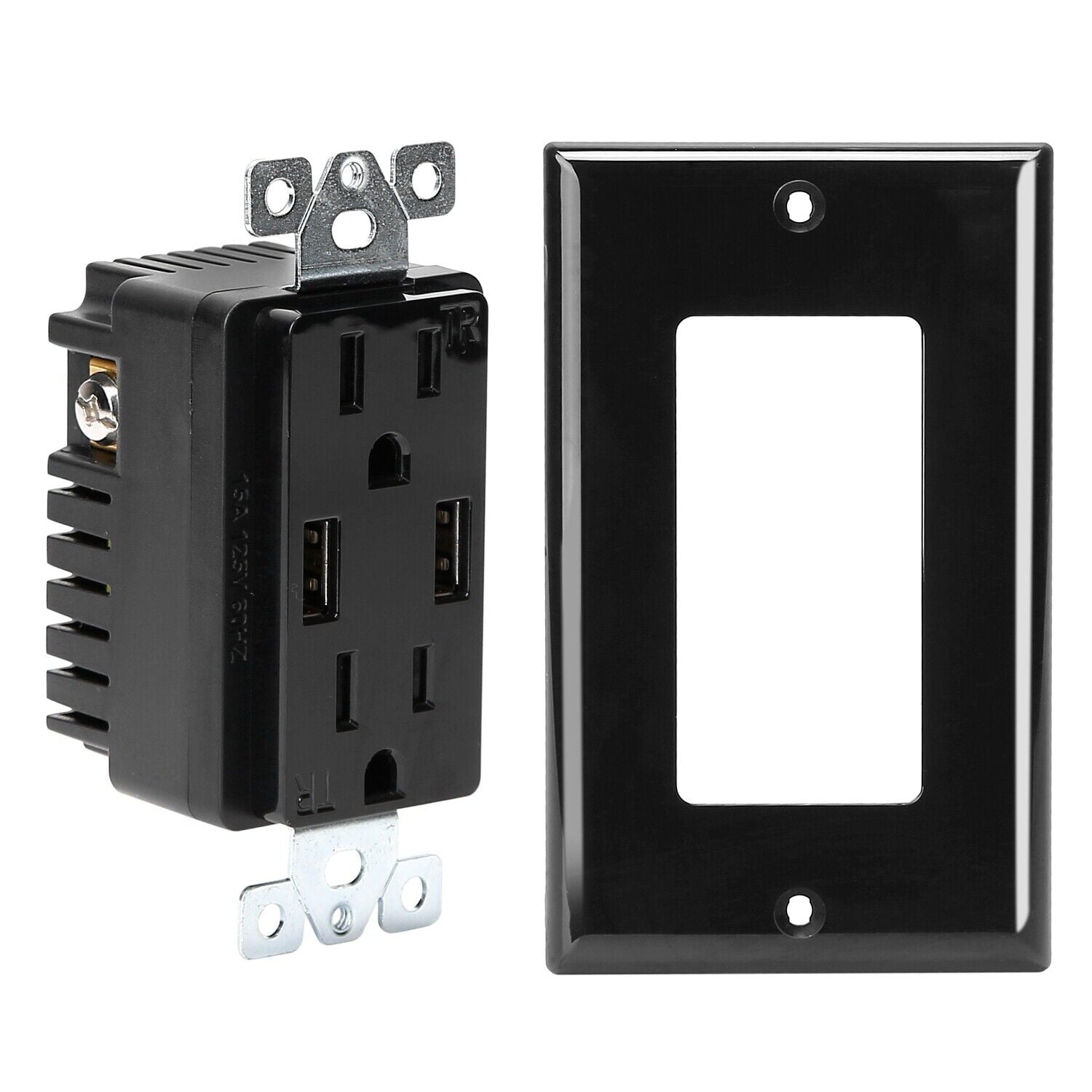 15A Dual USB Port Wall Socket Charger AC Power Receptacle Outlet Plate ...