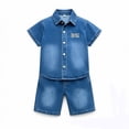 Boys Outfits Size 2-3Y Letter Print Denim Short Sleeve Collared Top and ...