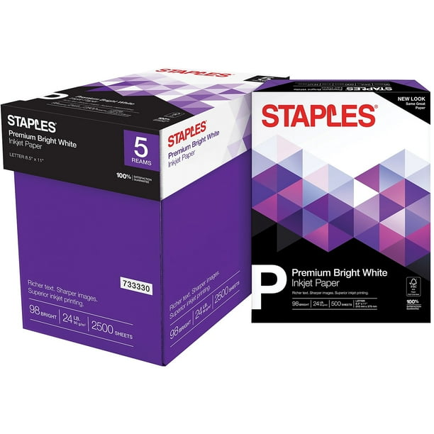Staples Premium 8.5" x 11" Multipurpose Paper 24 lb 98B 500/RM 5 RM/CT ...