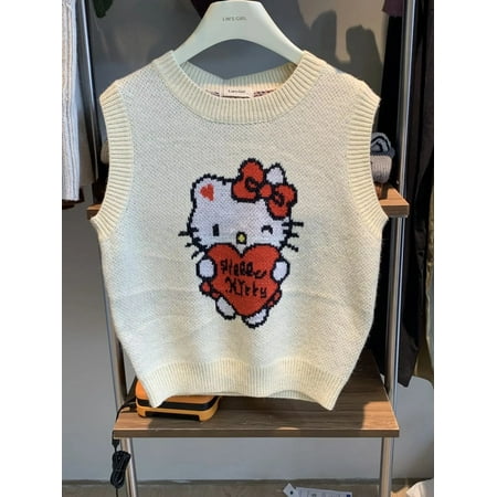 Sanrio – pull Hello Kitty pour filles, haut tricoté, dessin animé Y2K ...
