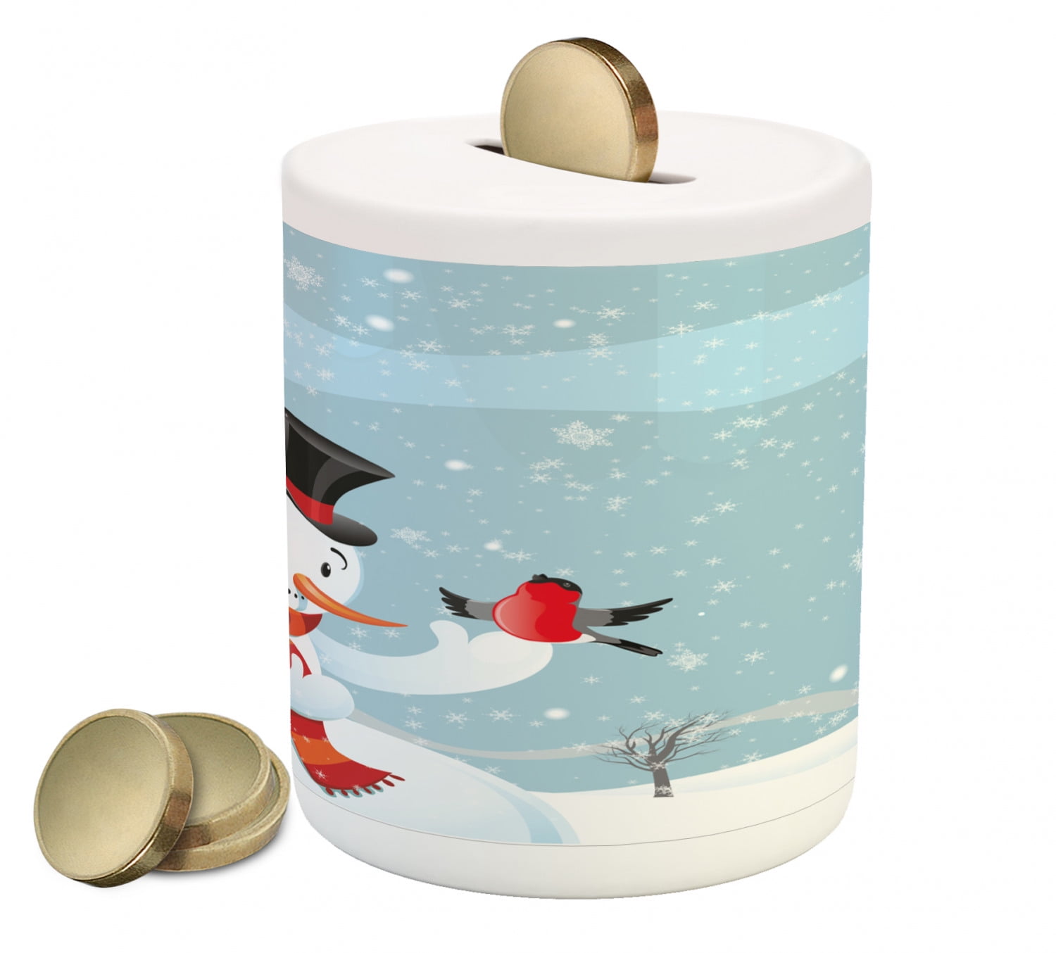 Snowman Piggy Bank, Snowfall New Year's Eve Celebration Theme Xmas with ...