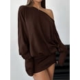 Brown Asymmetric One Shoulder Long Sleeve Bodycon Mini Dress For Women ...
