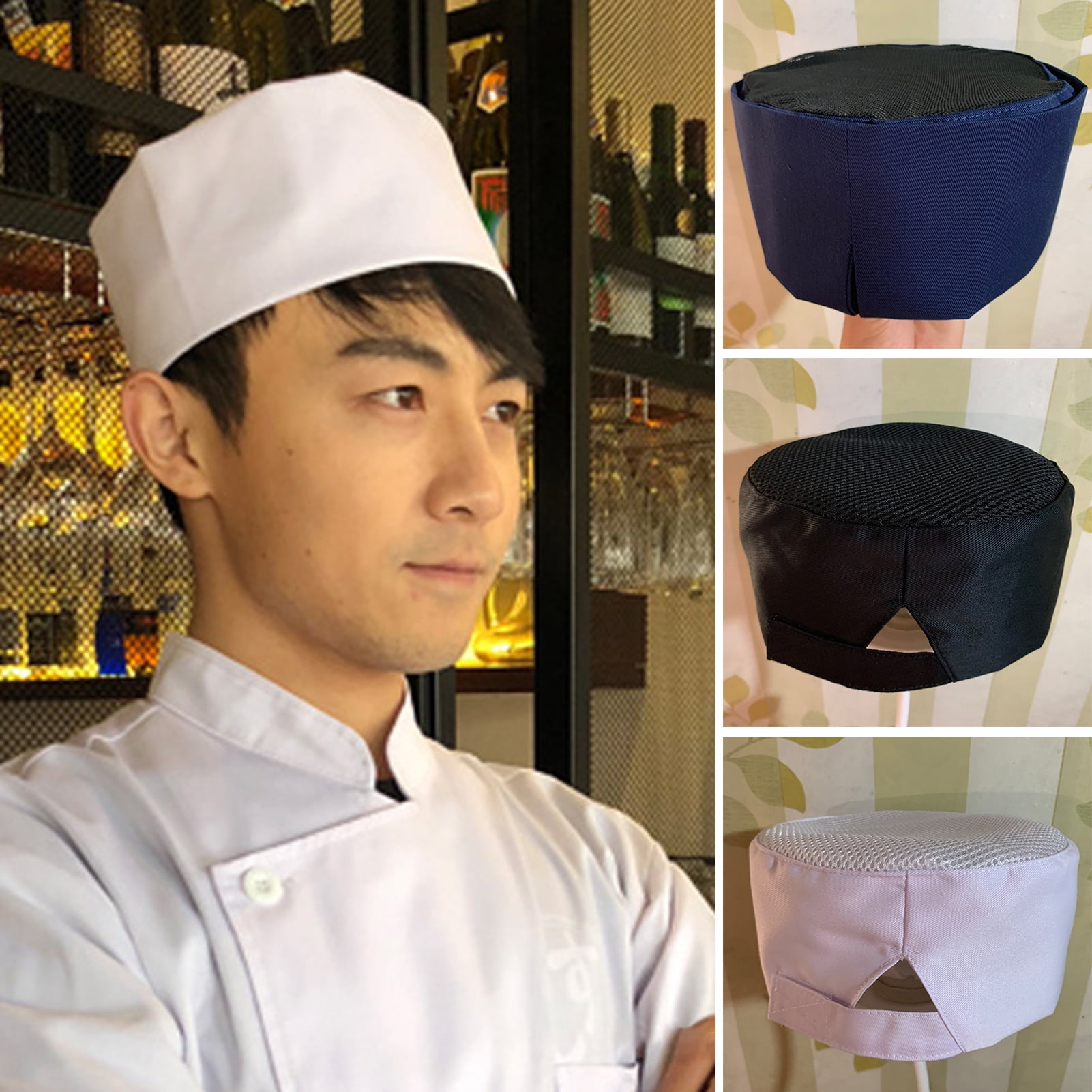 Waroomhouse Breathable Mesh Flat Dome Adjustable Fastener Tape Chef Hat ...