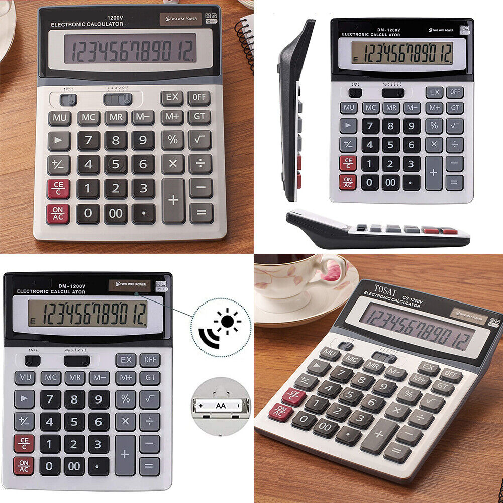 US 12-Digit Desktop Calculator Standard Function Dual Power Solar and ...