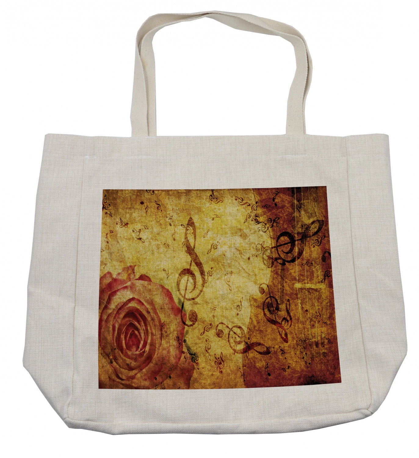 Rose Shopping Bag, Old Fashioned Design a Big Flower and Treble Clefs ...