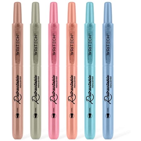 Writech Retractable Highlighters Chisel Tip 6 Assorted Vintage Colors ...