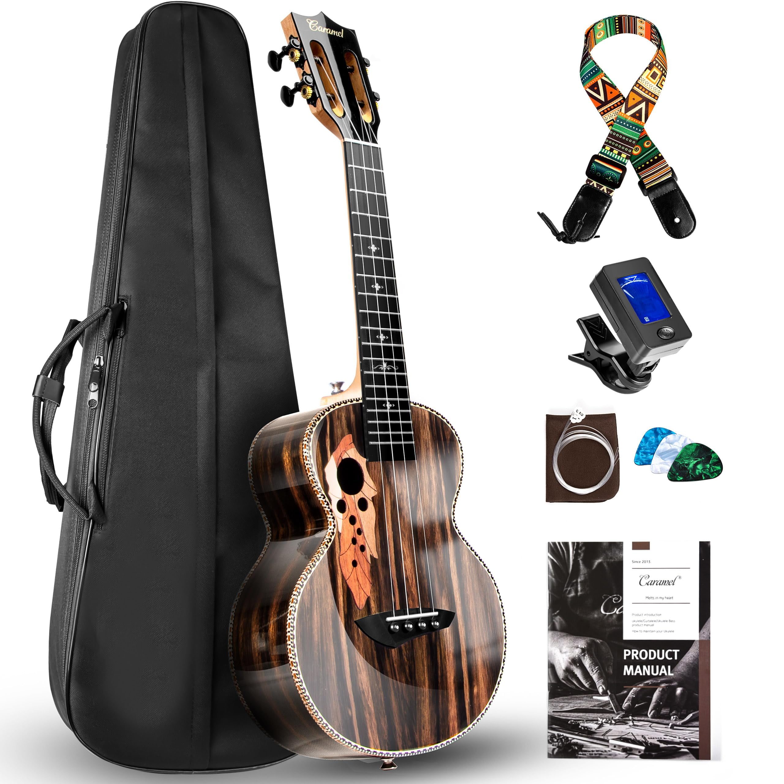 Ukelele de concierto Caramel CAG94 Brillante Black Ebony 23 con kit ...