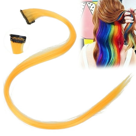 Colored Party Highlights Clip In 55cm Long Straight Hair Synthetic ...